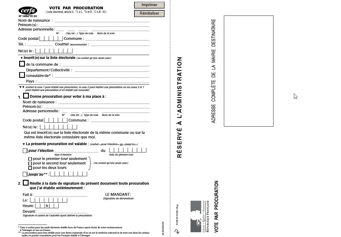 Formulaire de vote par procuration