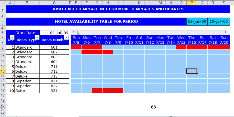 Planning hôtel Excel