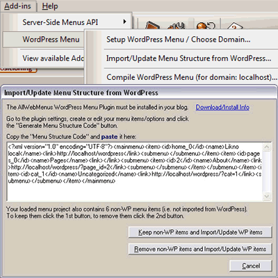 AllWebMenus WordPress Menu Addin