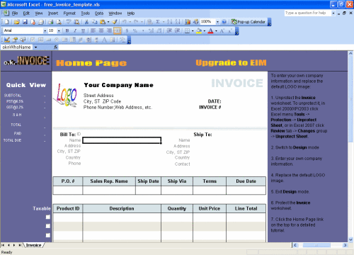 Excel 2007 Invoice Template