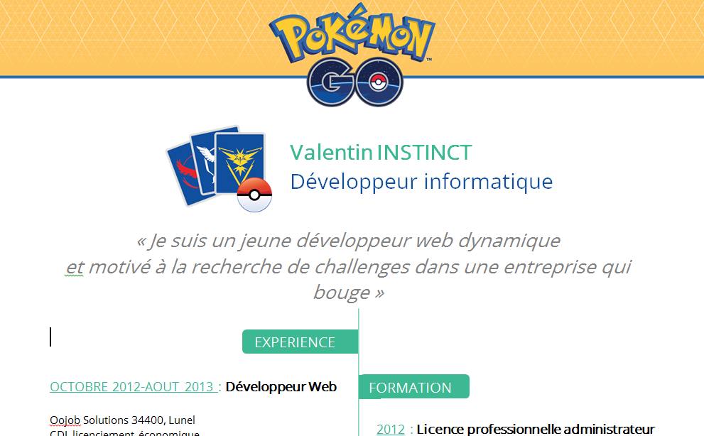 Descargar Modèle CV Pokemon Go Word