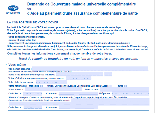Descargar Formulaire de demande de couverture de maladie universelle ...