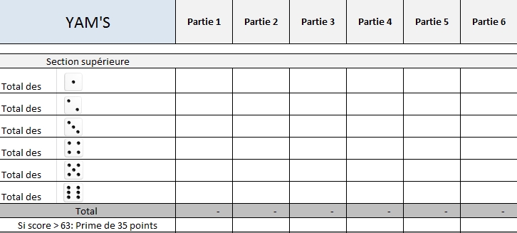 Feuille de score Yam's