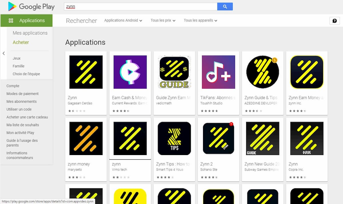 Attention aux fausses applications Zynn sur Android